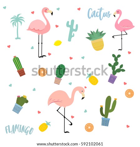 Vector Icons Cactus Fruit Flamingos Stock Vector 592102061 - Shutterstock